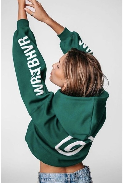 Ortaya Çık Yeşil Sırt Baskılı Sweatshirt