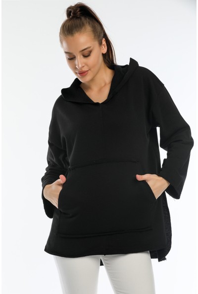 Ortaya Çık Siyah 2 Iplik Şardonsuz Sweatshirt