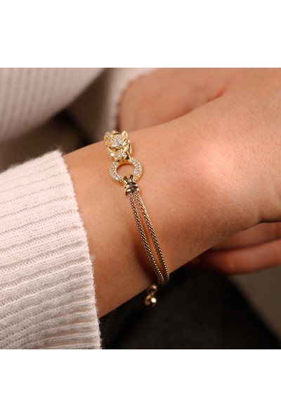 Adil Idil Kuyumculuk Taşlı Leopar Hasır Zincir Bileklik
