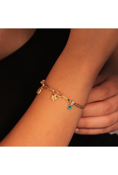 Adil Idil Kuyumculuk 14 Ayar Çift Zincir Şans Bileklik