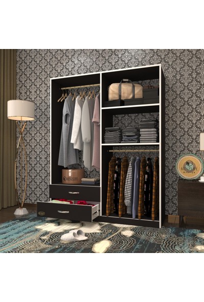 Kenzlife Giysi Dolabı Şemsettin 175 x 120 x 40 cm Syh Gardırop 2 Çekmeceli