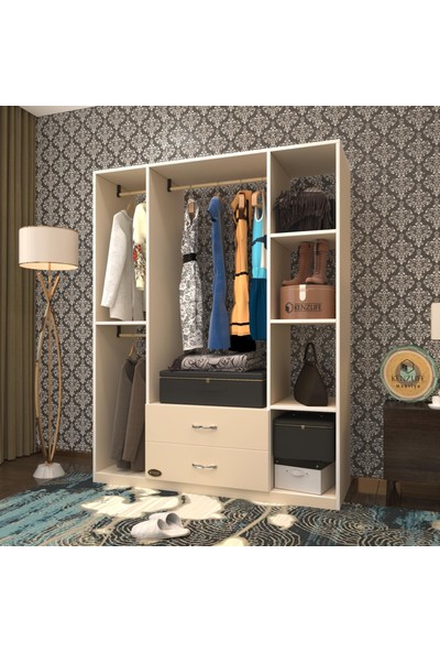 Kenzlife Giysi Dolabı Orhan 175 x 120 x 40 cm Okr Gardırop 2 Çekmeceli