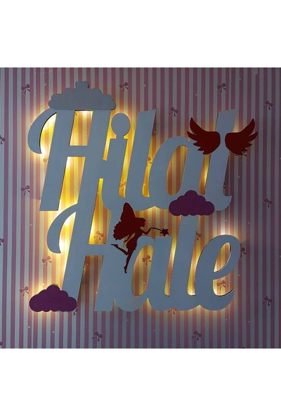 Işıklı Toplar Dükkanı Dekoratif Ahşap Çocuk Odası Ledli Isimli Gece Lambası