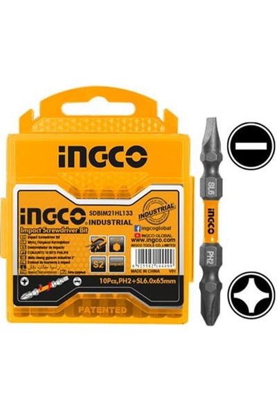 İngco Endüstriyel 10'lu Darbeli Çift Taraflı Düz ve Yıldız Tornavida Ucu Seti