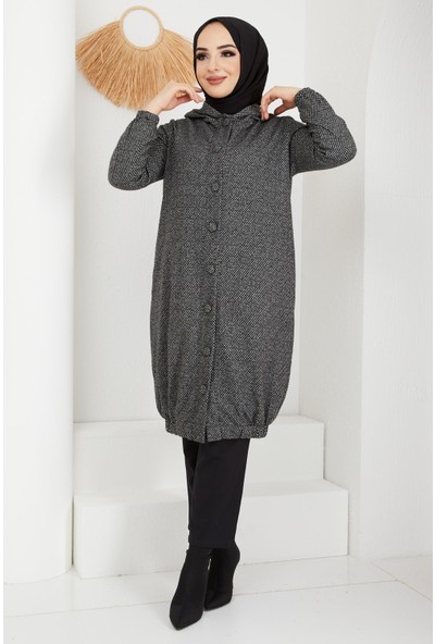 İmaj Butik Önden Düğme Detaylı Kaşe Kap/gri