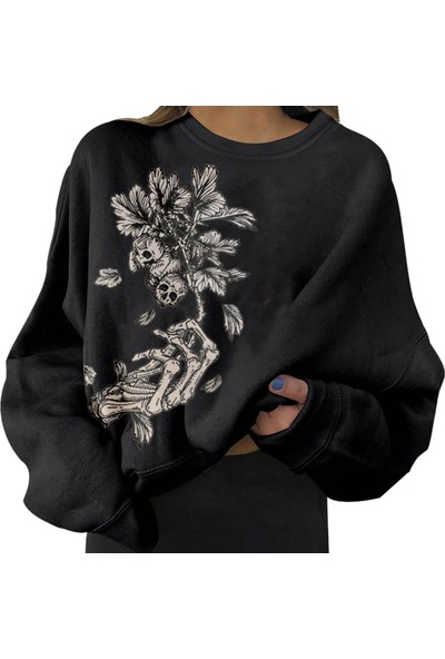 Strade Store Kazak Crewneck Cadılar Bayramı Siyah El L (Yurt Dışından)