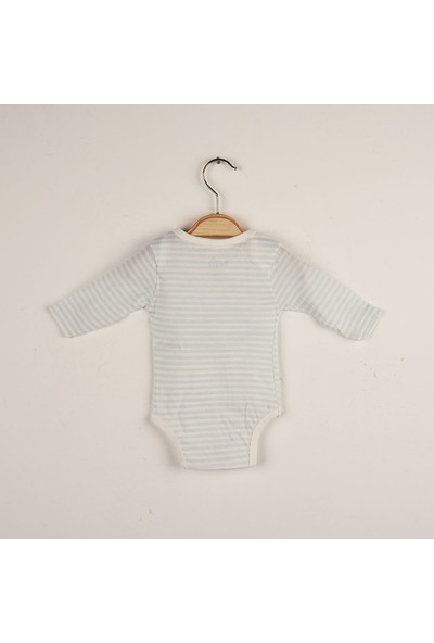 Buliş Bebe Bebek Çizgili Uzun Kol Çıtçıtlı Badi-Mavi-Beyaz
