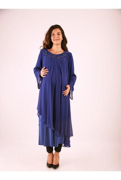 Hamile Yaka Taşlı Pelerinli Elbise