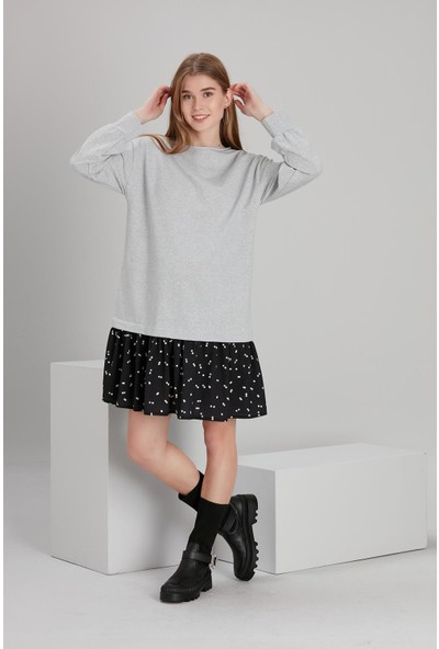 5129-PAMUK Penye Şifon Etek Hamile Tunik-Elbise 5129-PAMUK Penye Şifon Etek Hamile Tunik-Elbise