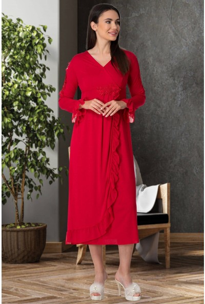 Mecit Pijama 5522 Kırmızı Lohusa Gecelik