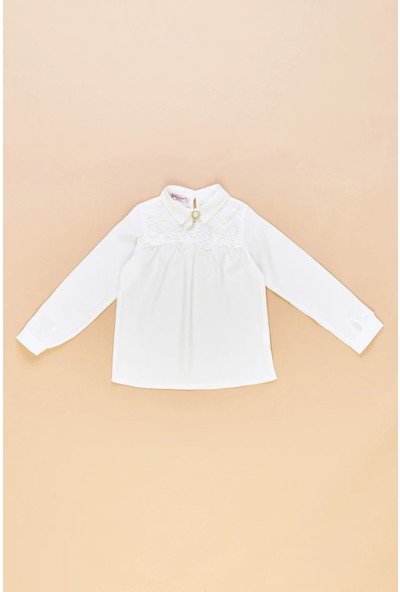 FullaModa Güpür Detaylı Broşlu Çocuk Salaş Gömlek