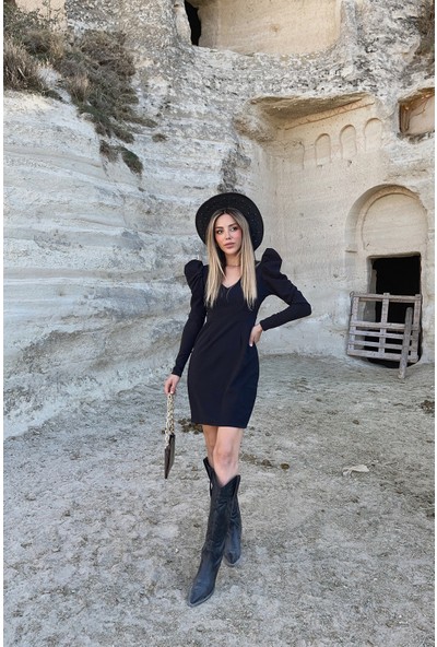 Eyyo Siyah Sırt Dekolteli Elbise EYYO111