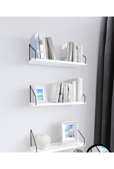Viyam Dekoratif 3'lü Duvar Rafı (Beyaz)