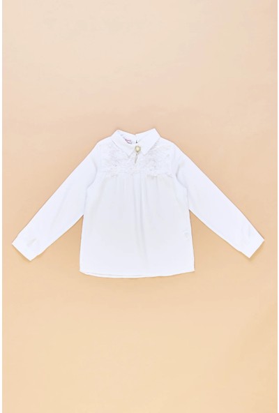 FullaModa Güpür Detaylı Broşlu Çocuk Salaş Gömlek