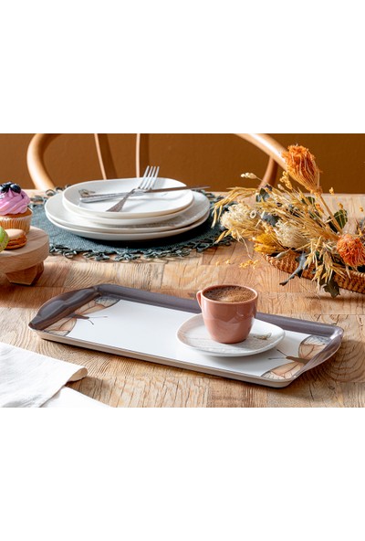 Butterfly Melamin Dikdörtgen Tepsi 37X18 cm Kahve