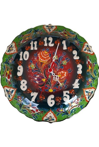 Has Yılmaz Çini Boyama Kabartma Duvar Saat 30 cm Çini Saat