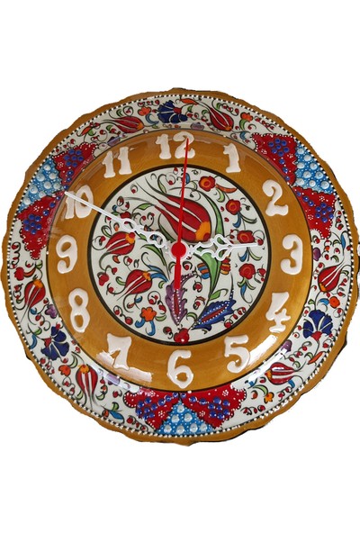 Has Yılmaz Çini Boyama Kabartma Duvar Saat 25 cm Çini Saat