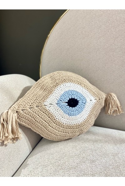 Nazar Boncuğu Bej Göz Yastık