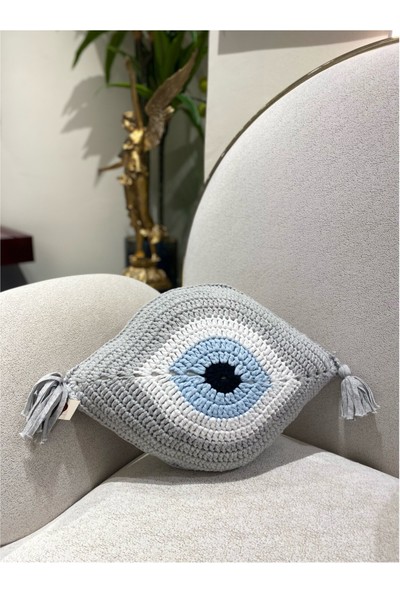 Nazar Boncuğu Gri Göz Yastık