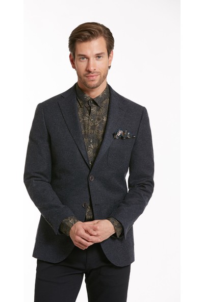 Hatemoğlu Lacivert Desenli Slim Fit Ceket