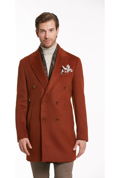 Hatemoğlu Kiremit Kruvaze Yaka Yün Palto