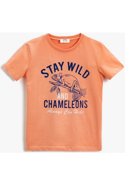 Koton Bukalemun Baskılı Kısa Kollu Tişört Pamuklu
