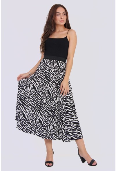 Beli Lastikli Zebra Desenli Etek Siyah Beli Lastikli Zebra Desenli Etek Siyah