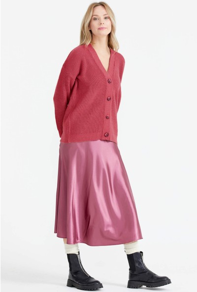 Sementa V Yaka Düğmeli Triko Hırka - Kırmızı