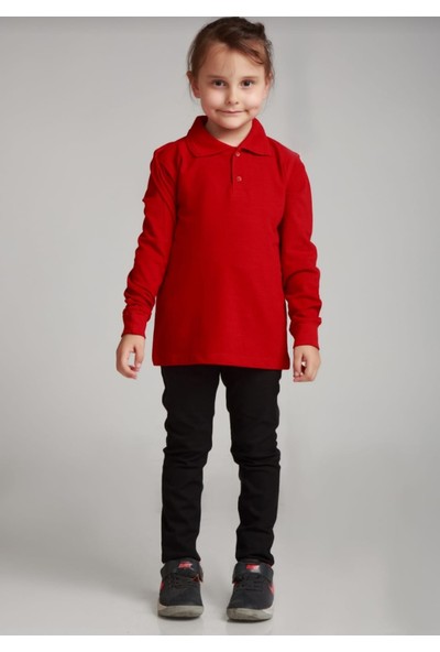 HMZ Kırmızı Uzun Kol Polo Yaka Lakost T-Shirt