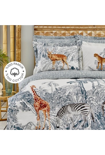 Karaca Home Jungle %100 Pamuk Bej Çift Kişilik Nevresim Takımı