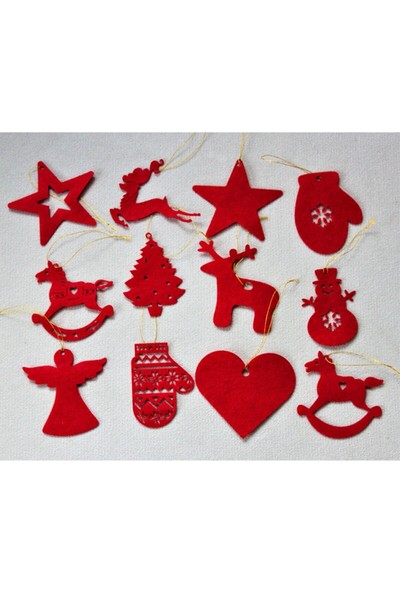 Mini Tasarım Atölyem 12'li Kırmızı Keçe Yılbaşı Ağacı Süsü Mini Tasarım Atölyem 12'li Kırmızı Keçe Yılbaşı Ağacı Süsü