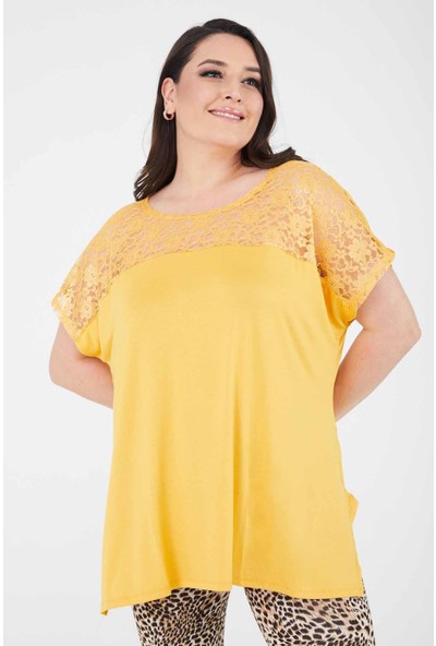 Büyük Beden Salaş Yakası Dantel Bluz Büyük Beden Salaş Yakası Dantel Bluz