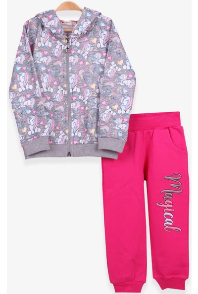 Breeze Kız Çocuk Eşofman Takımı Unicorn Koyu Gri Melanj (2-6 Yaş)