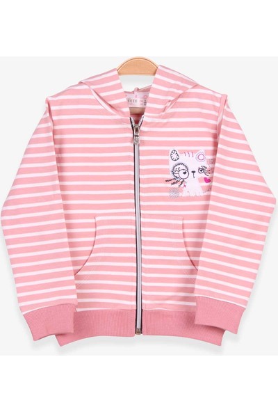 Breeze Kız Bebek Hırka Çizgili Kedi Nakışlı Gülkurusu (9 Ay-3 Yaş)