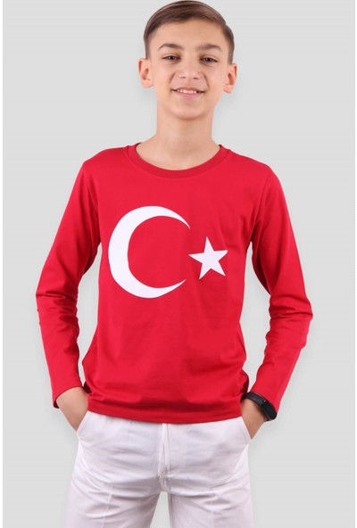 Breeze Erkek Çocuk Türk Bayraklı Uzun Kollu Tişört Kırmızı (5-14 Yaş)