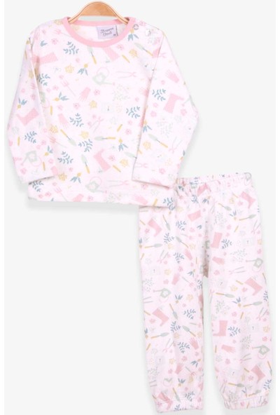 Breeze Kız Bebek Pijama Takımı Bahçe Temalı Ekru (9 Ay-3 Yaş)