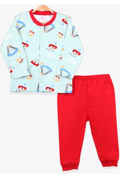 Breeze Erkek Bebek Pijama Takımı Maceracı Hayvan Desenli Su Yeşili (4 Ay-1 Yaş)