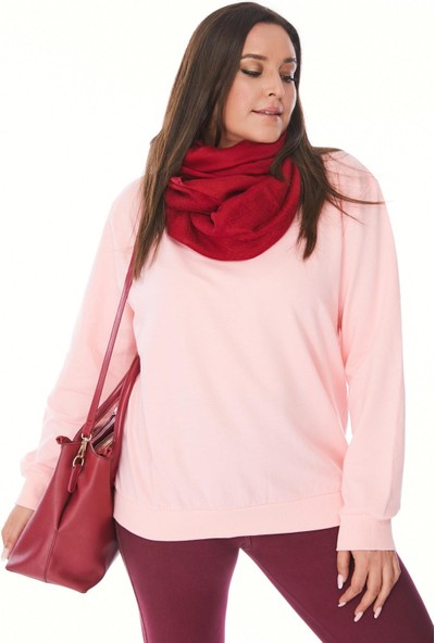 Büyük Beden Pembe Basic Oversize Sweatshirt Büyük Beden Pembe Basic Oversize Sweatshirt