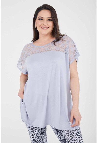Büyük Beden Salaş Yakası Dantel Bluz Büyük Beden Salaş Yakası Dantel Bluz