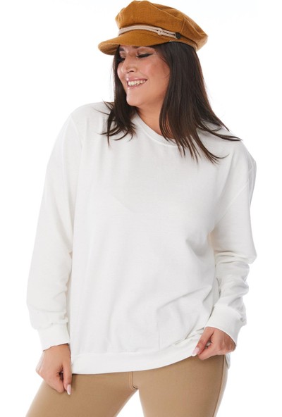Büyük Beden Ekru Basic Oversize Sweatshirt