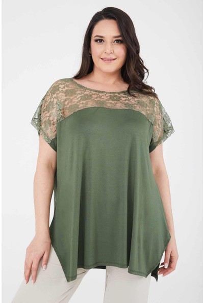 Büyük Beden Salaş Yakası Dantel Bluz