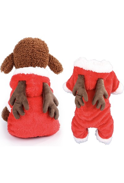 Pet Paw Geyik Figürlü Yılbaşı Konsepti Kırmızı Polar Ceket (Yurt Dışından)
