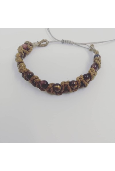 Atölye Lilith Suni Deri Kaplan Gözü Taşlı Erkek Bileklik