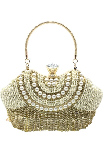 Puni Parlak Incili Bej Çanta (Yurt Dışından)