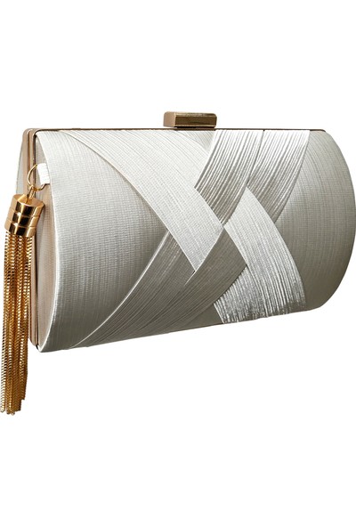 Puni Püsküllü Zincirli Gümüş Çanta (Yurt Dışından)