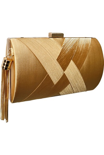 Puni Püsküllü Zincirli Altın Çanta (Yurt Dışından)