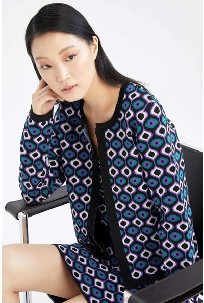 DeFacto Regular Fit Haki Yaka Etnik Desenli Triko Hırka X3610AZ21WN DeFacto Regular Fit Haki Yaka Etnik Desenli Triko Hırka X3610AZ21WN