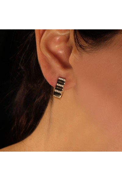 Adil Idil Kuyumculuk Taş Detaylı Şeritli J Küpe