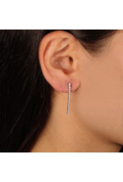 Adil Idil Kuyumculuk Beyaz Altın Su Yolu Taşlı Uzun Küpe