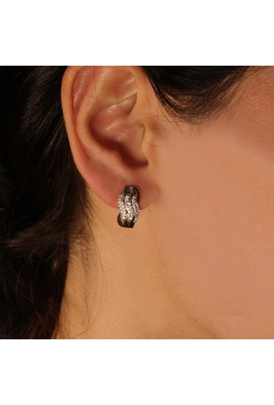 Adil Idil Kuyumculuk Taşlı Kıvrımlı J Küpe